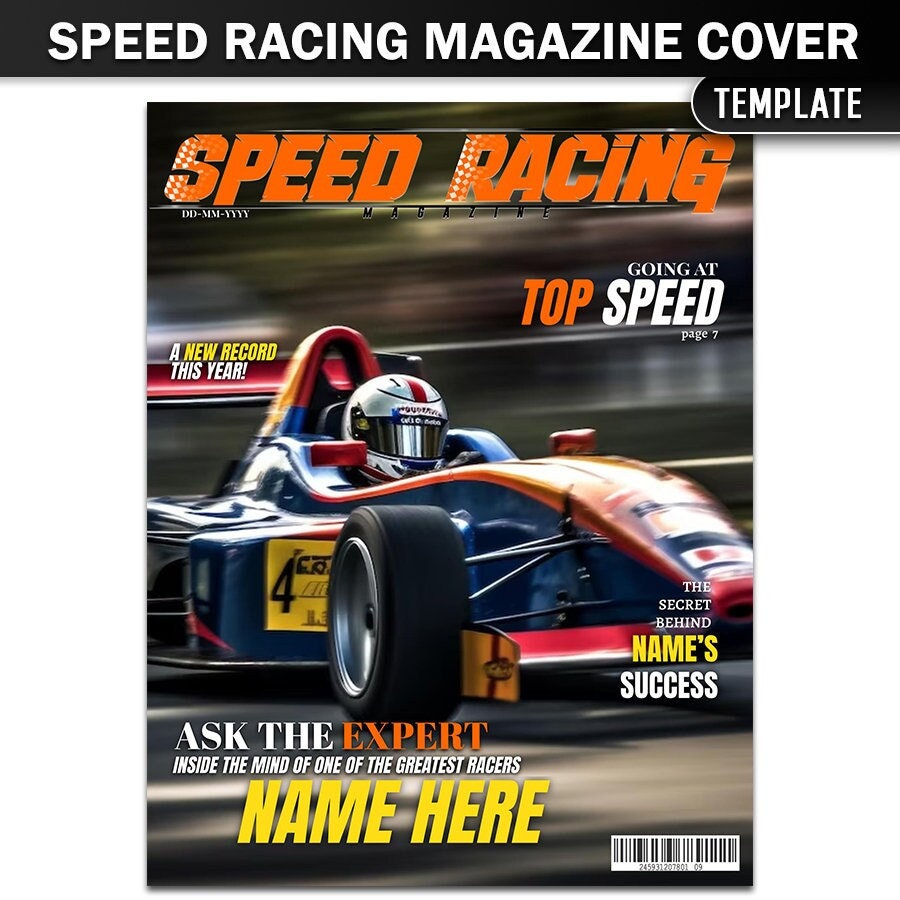 Speed Racing Magazine Cover Template edit Digital Instant Download - Etsy