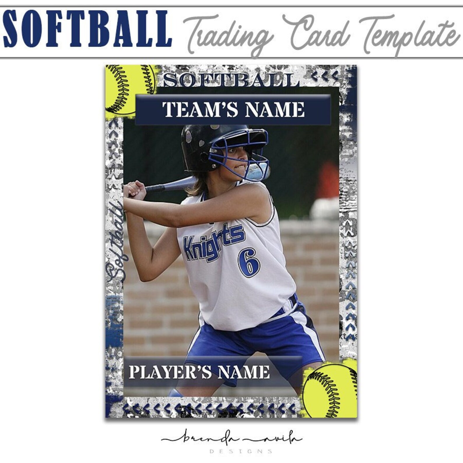 Blue Softball Trading Card Template- Google Slides- Sports- Edit - Etsy