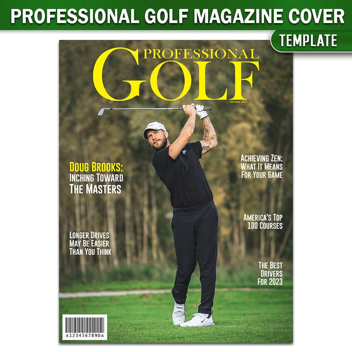 Professional Golf Magazine Cover Template- Edit- Digital Instant ...