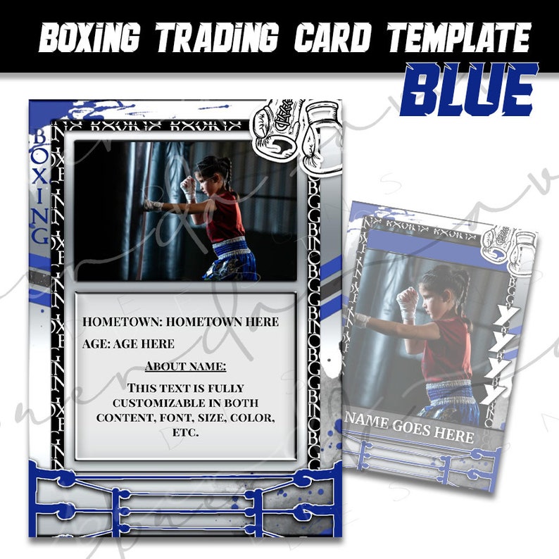 Boxing Trading Card Template- Blue & Black- Google Slides- Sports- Edit ...
