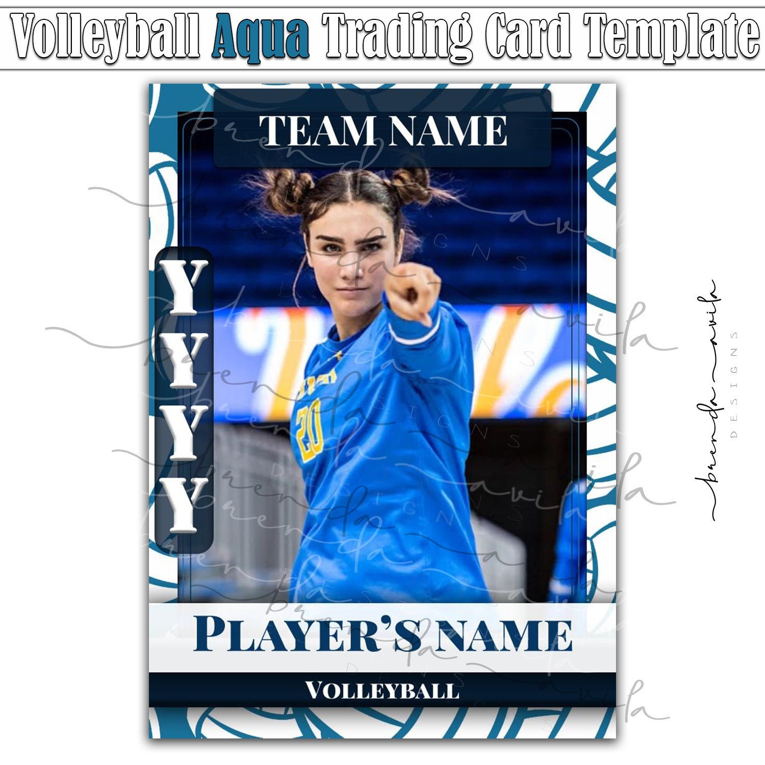 Volleyball Trading Card- Aqua - Template- Google Slides- Sports- Edit ...