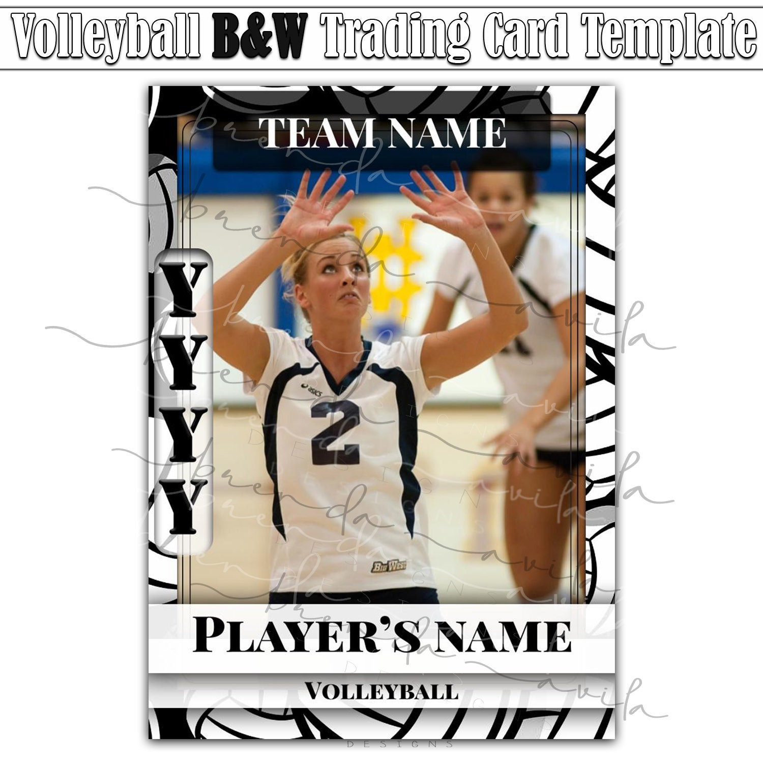 Volleyball Trading Card Black & White Template Google - Etsy