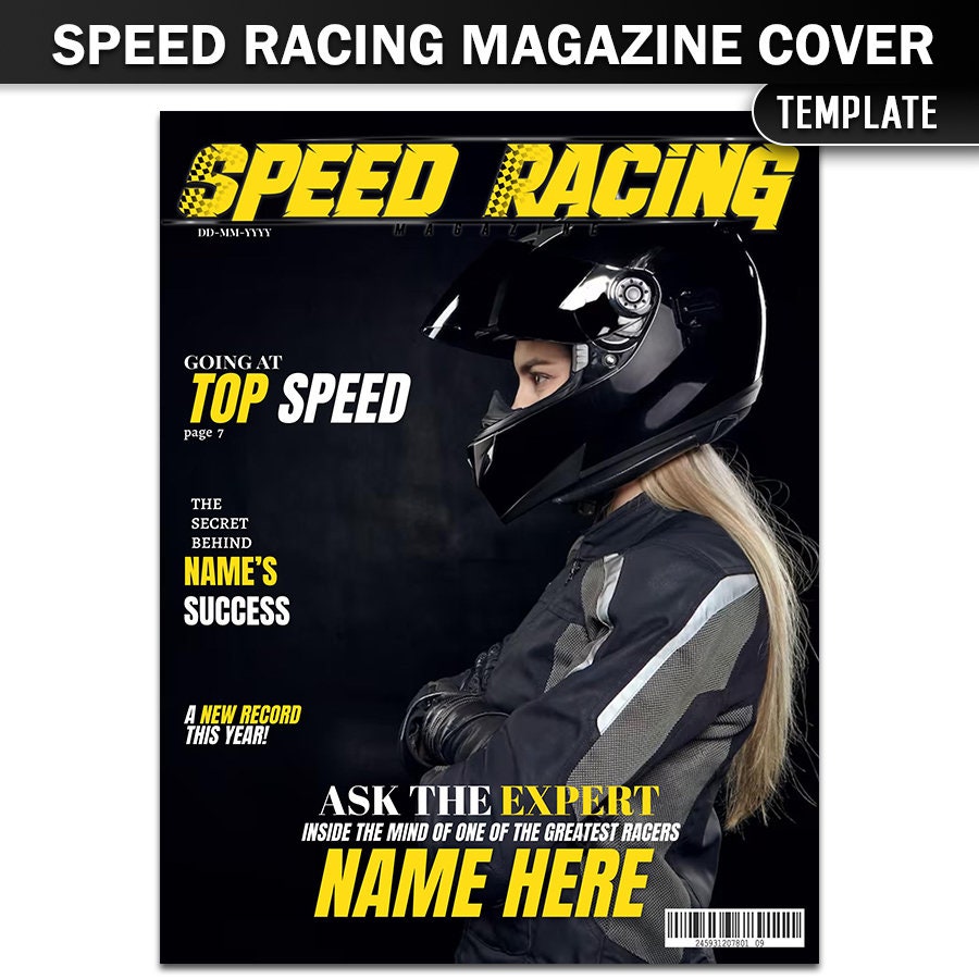 Speed Racing Magazine Cover Template edit Digital Instant - Etsy