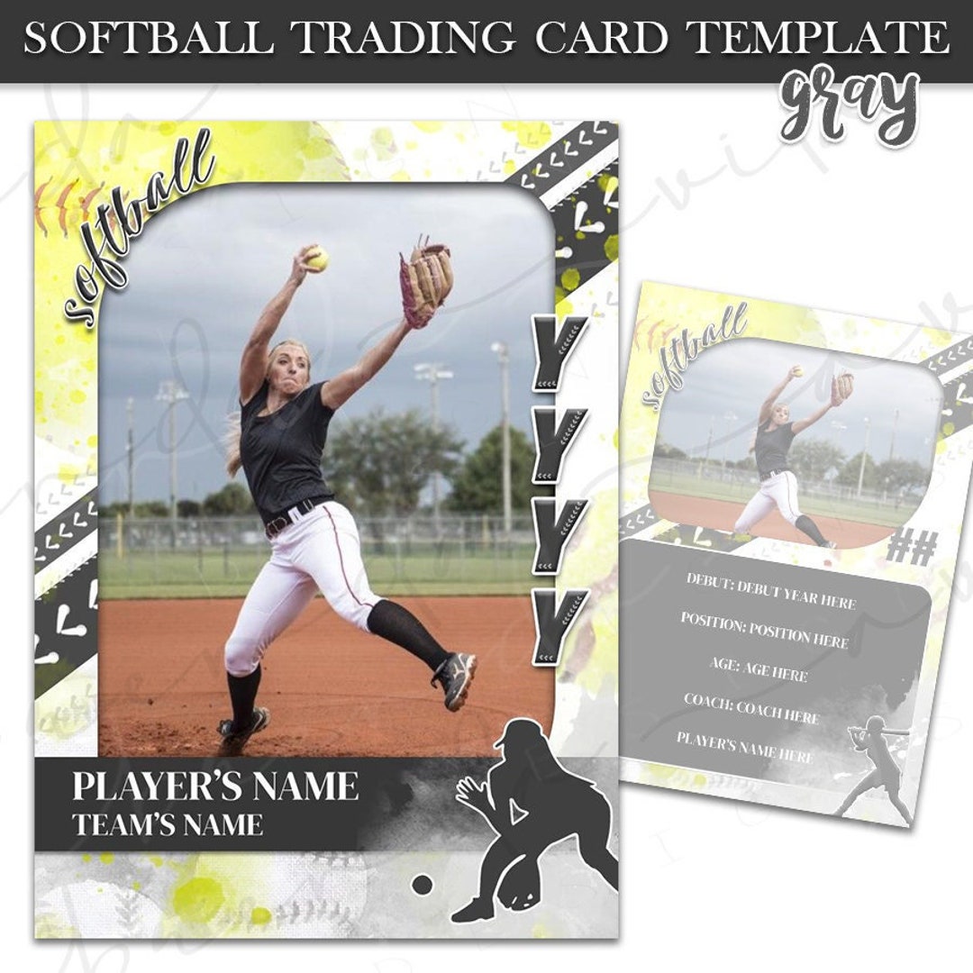 Gray Softball Trading Card Template- Google Slides- Sports- Edit - Etsy