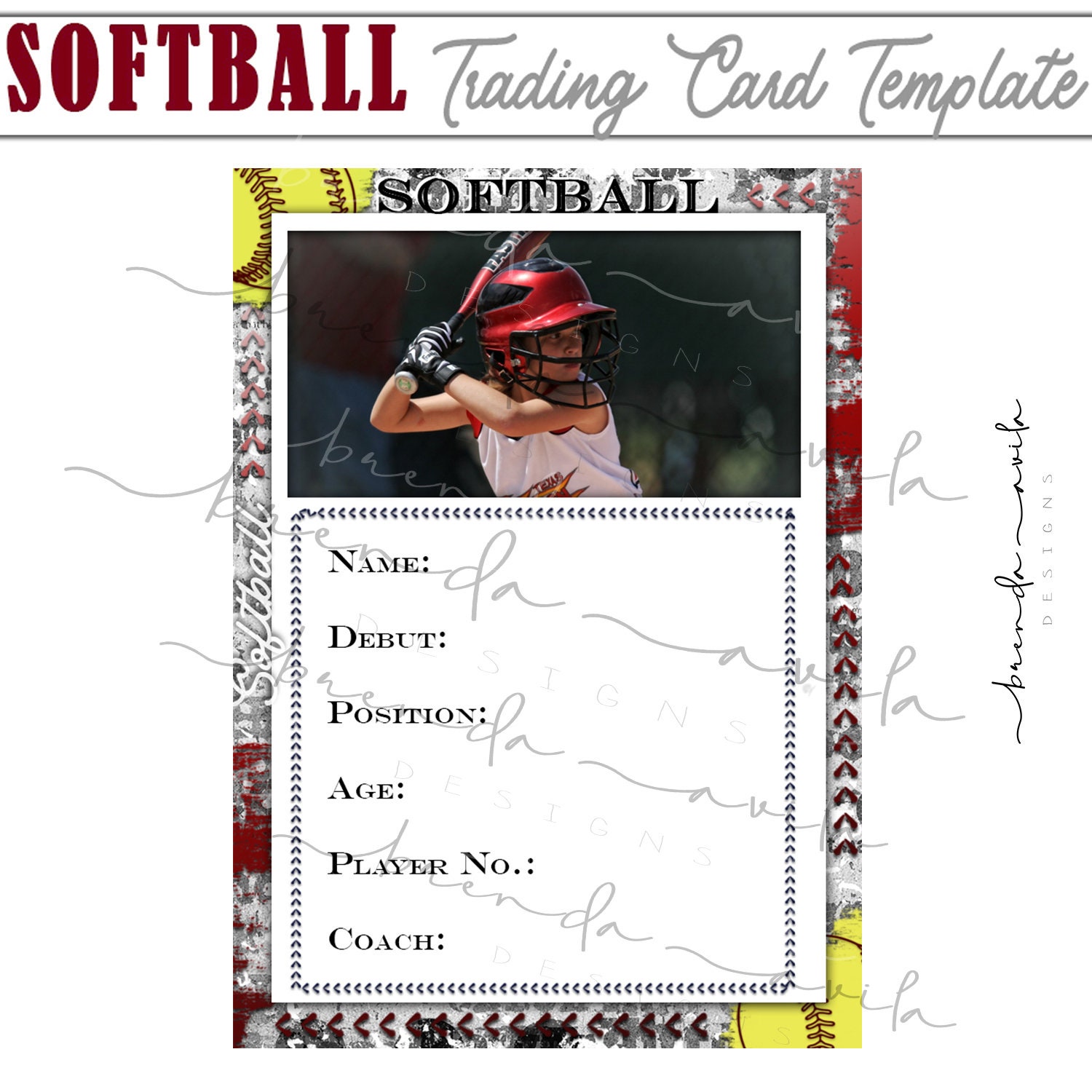 Red Softball Trading Card Template- Google Slides- Sports- Edit - Etsy
