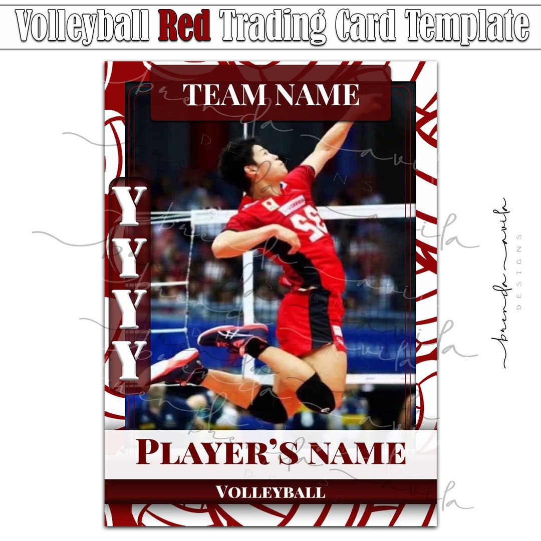 Volleyball Trading Card- Red - Template- Google Slides- Sports- Edit - Etsy