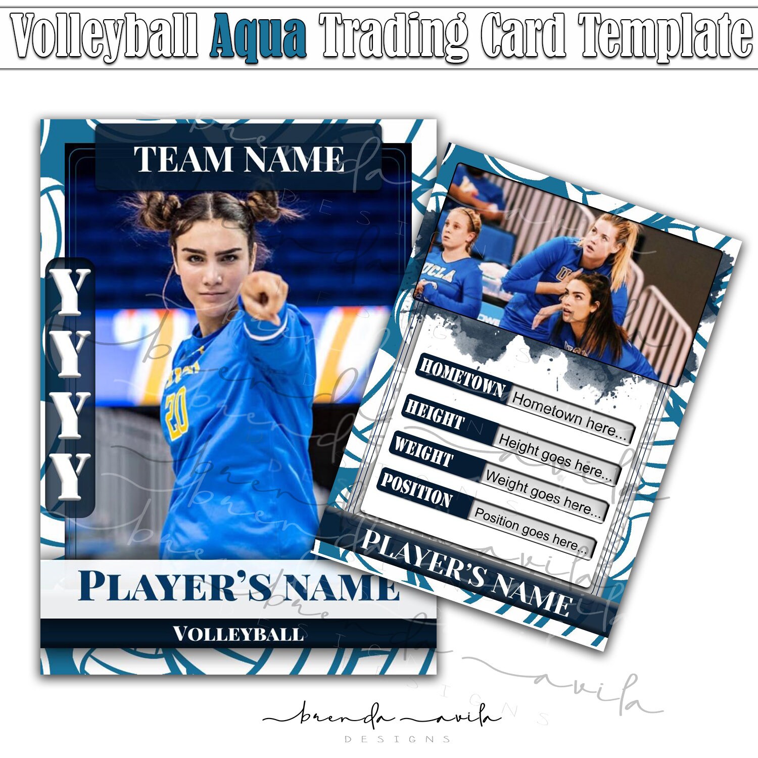 Volleyball Trading Card- Aqua - Template- Google Slides- Sports- Edit ...