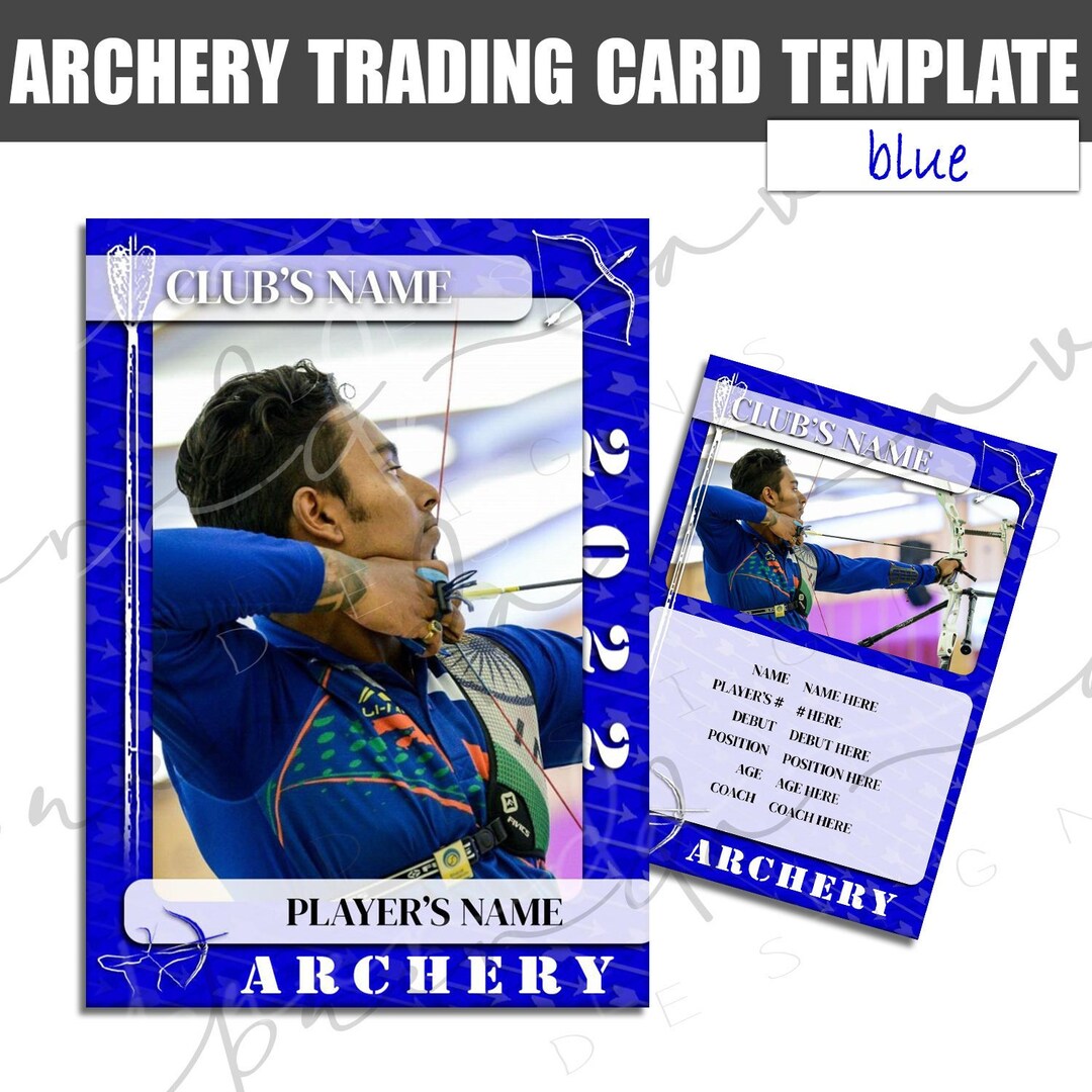 Archery Trading Card- Blue - Googleslides- Template- Sports - Etsy