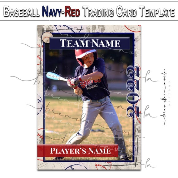 Navy-red Baseball Trading Card Template Editable-high - Etsy