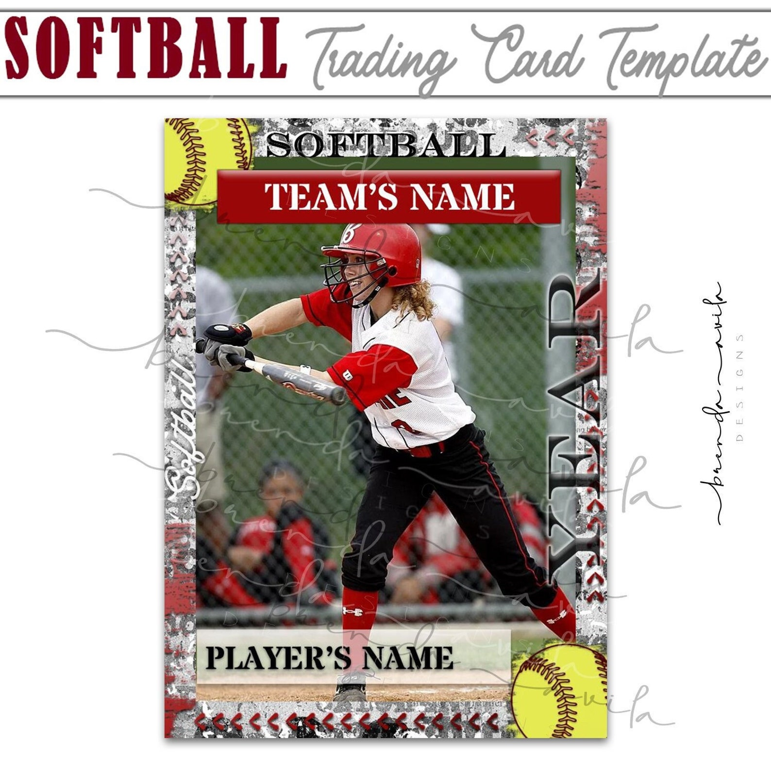 Red Softball Trading Card Template- Google Slides- Sports- Edit - Etsy