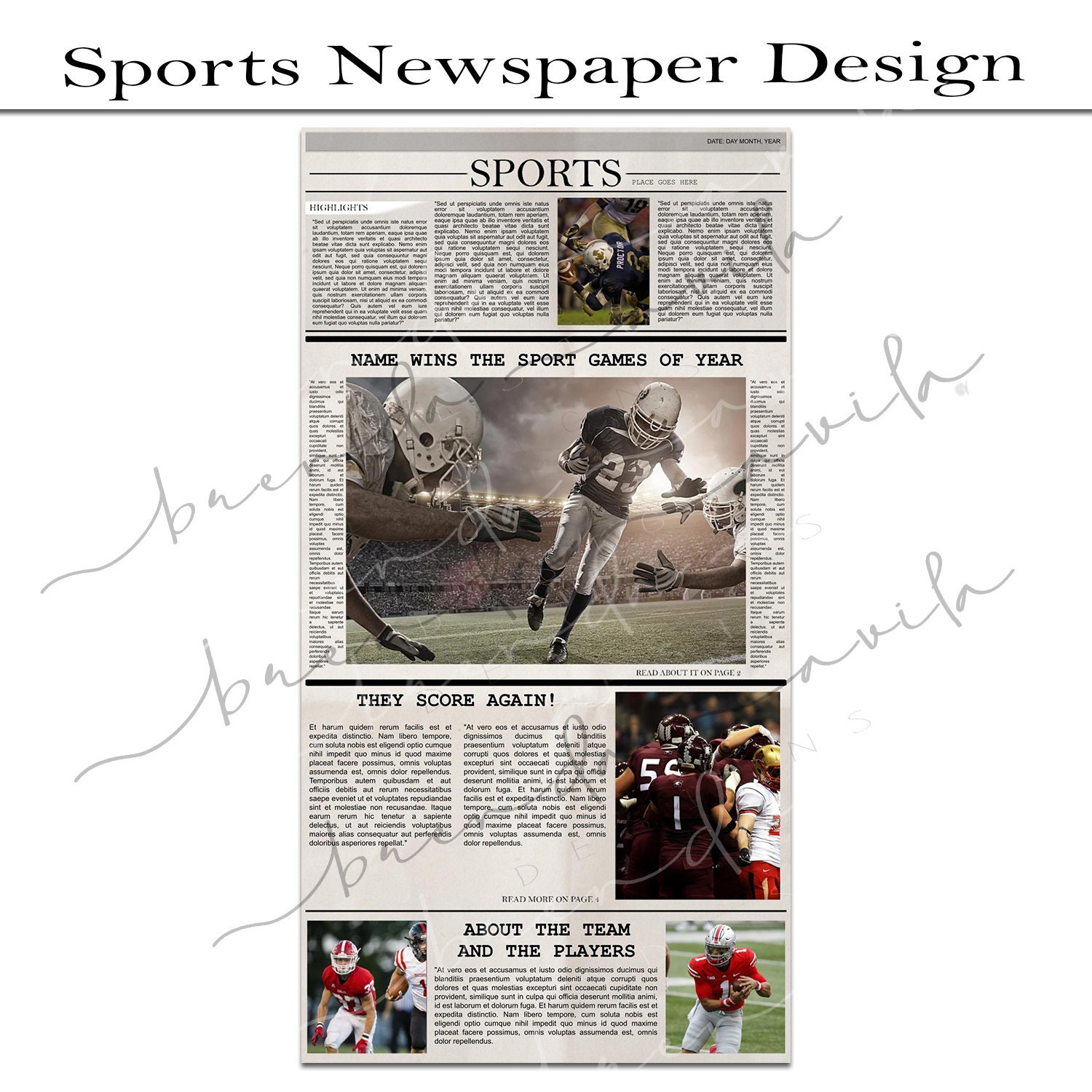 Sports Newspaper Front Page- Template- Layout- Google Slides - Etsy