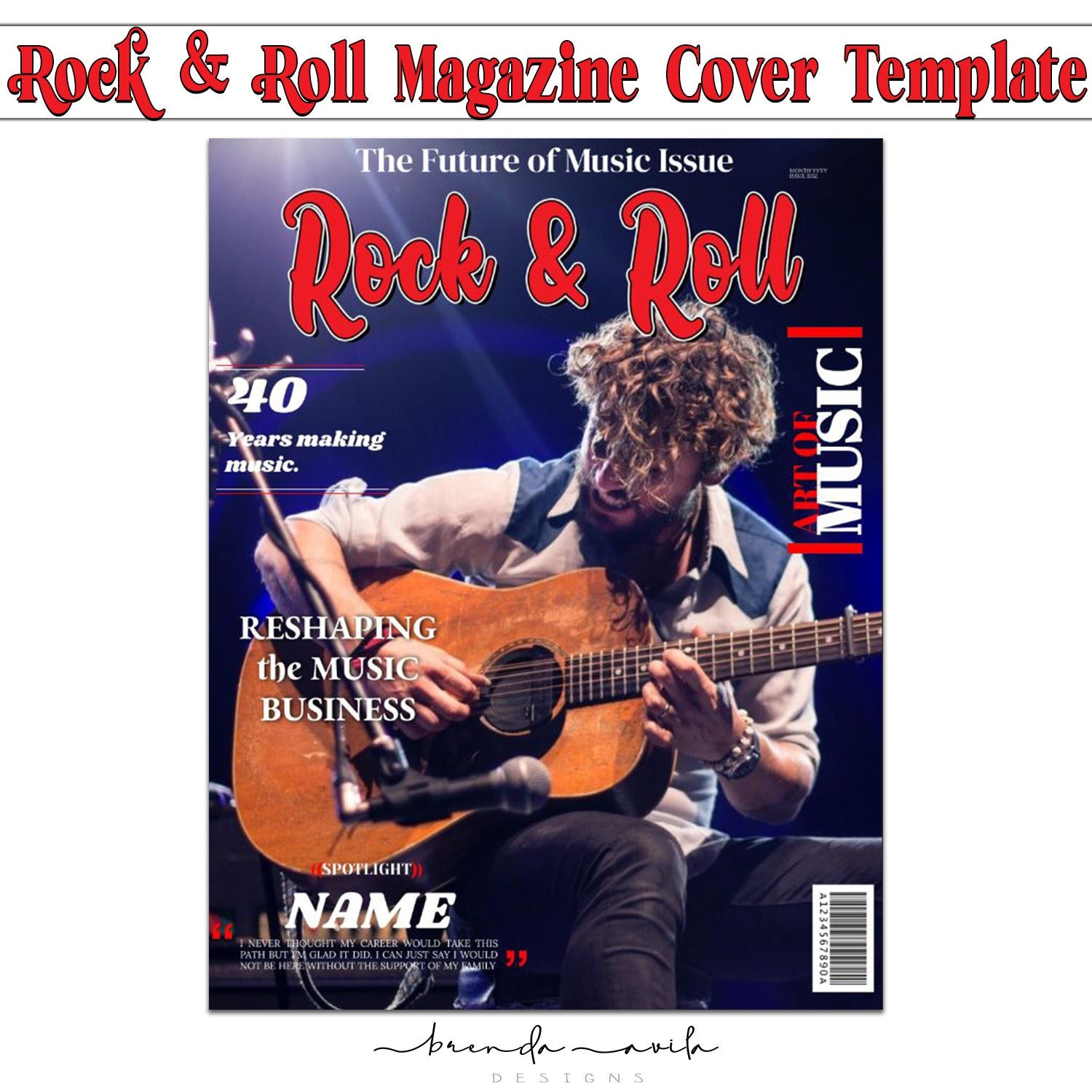 Rock & Roll Magazine Cover Template Google Slides High - Etsy