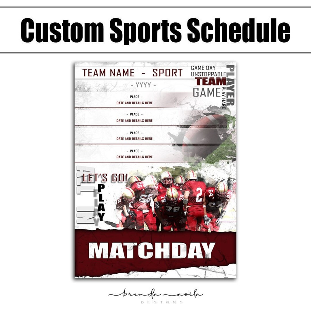 CUSTOM Sports Schedule- All Sports- Football, Soccer, Baseball, Cheer ...