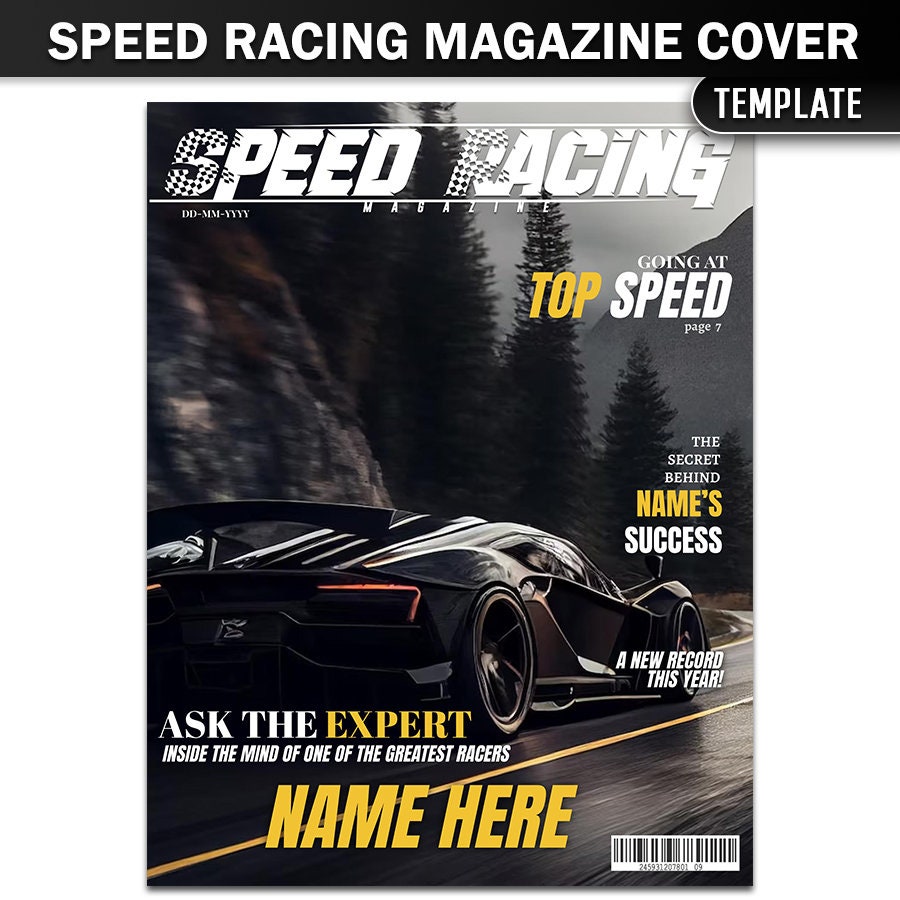 Speed Racing Magazine Cover Template edit Digital Instant - Etsy