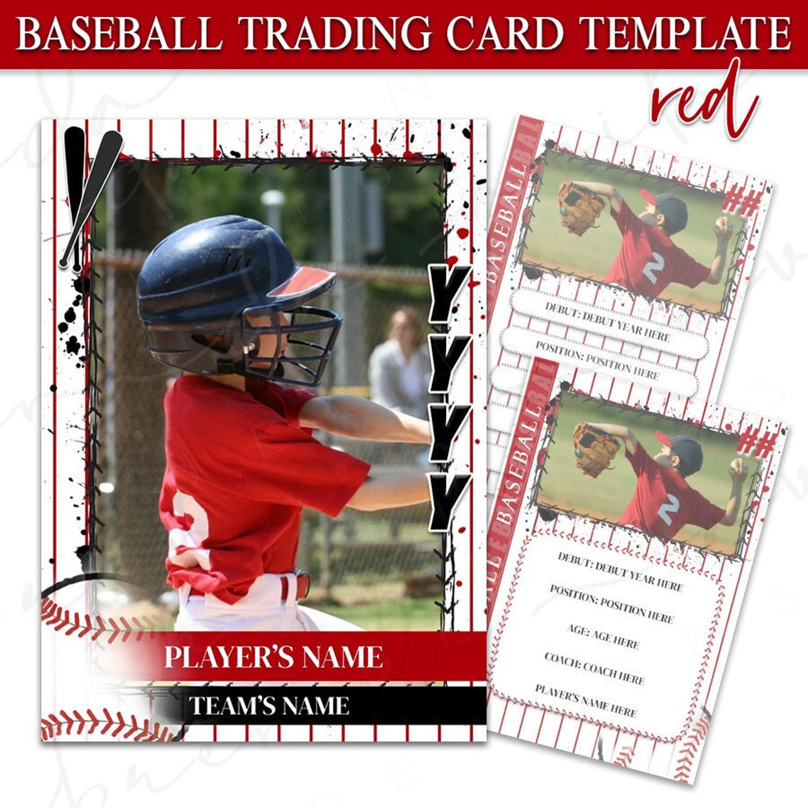 Red Baseball Trading Card Template Google Slides Sports - Etsy