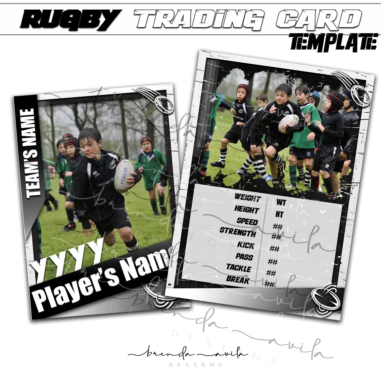 Rugby Trading Card black & White Template High Quality - Etsy
