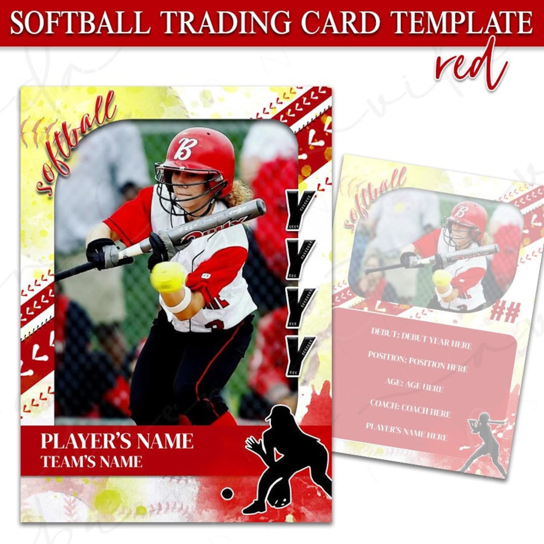 Red Softball Trading Card- Stitches Version- Template- Google Slides ...