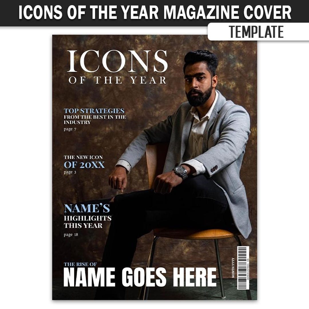 Icons of the Year Magazine Cover- Google Slides Template- Edit- Digital ...