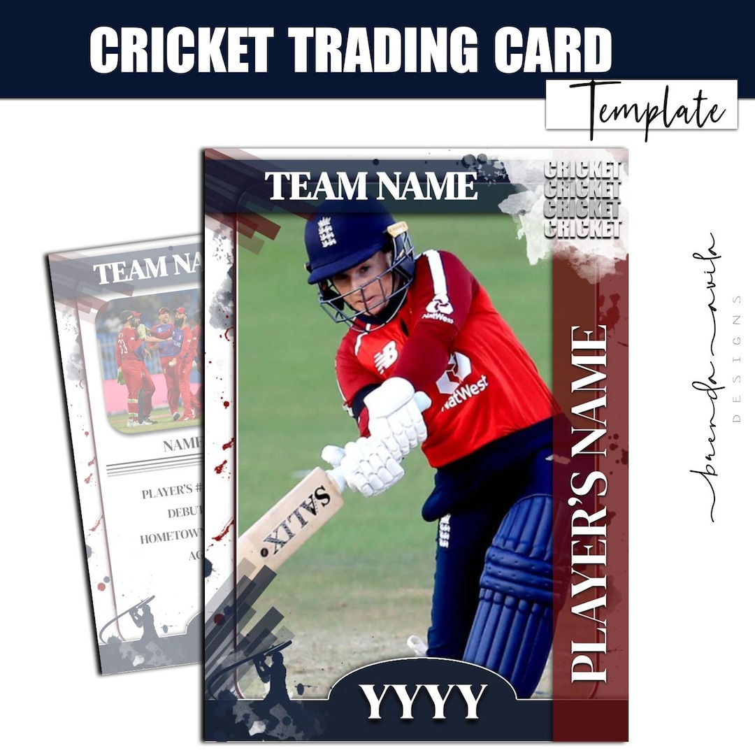 Blue & Red Cricket Trading Card Template- High Quality- Sports Design ...