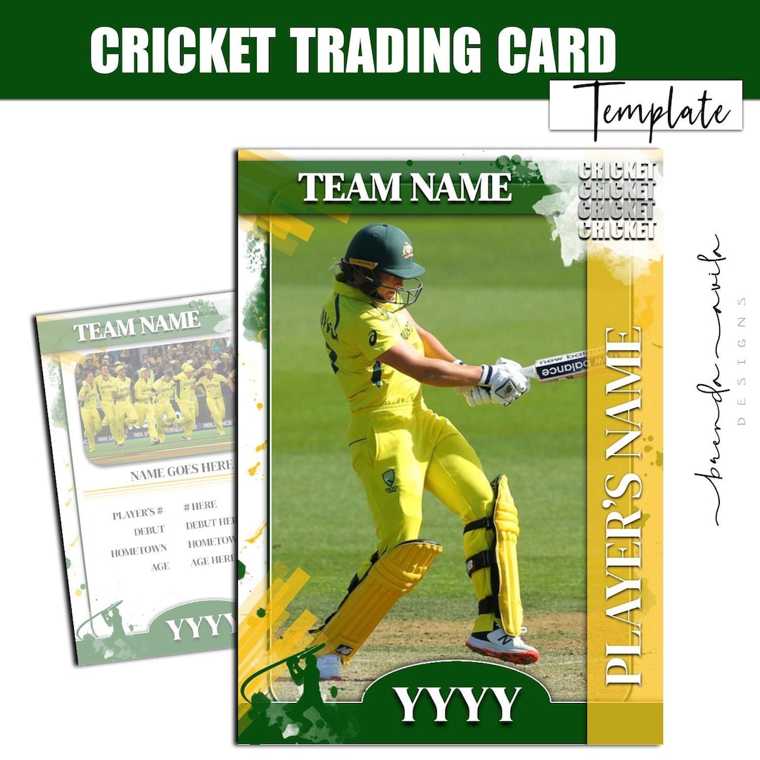 Green & Yellow Cricket Trading Card Template- High Quality- Sports ...