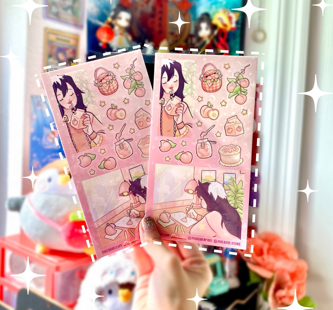 Peach Fruit Sticker Sheet Vinyl Stickers Kawaii Waterproof Holographic ...