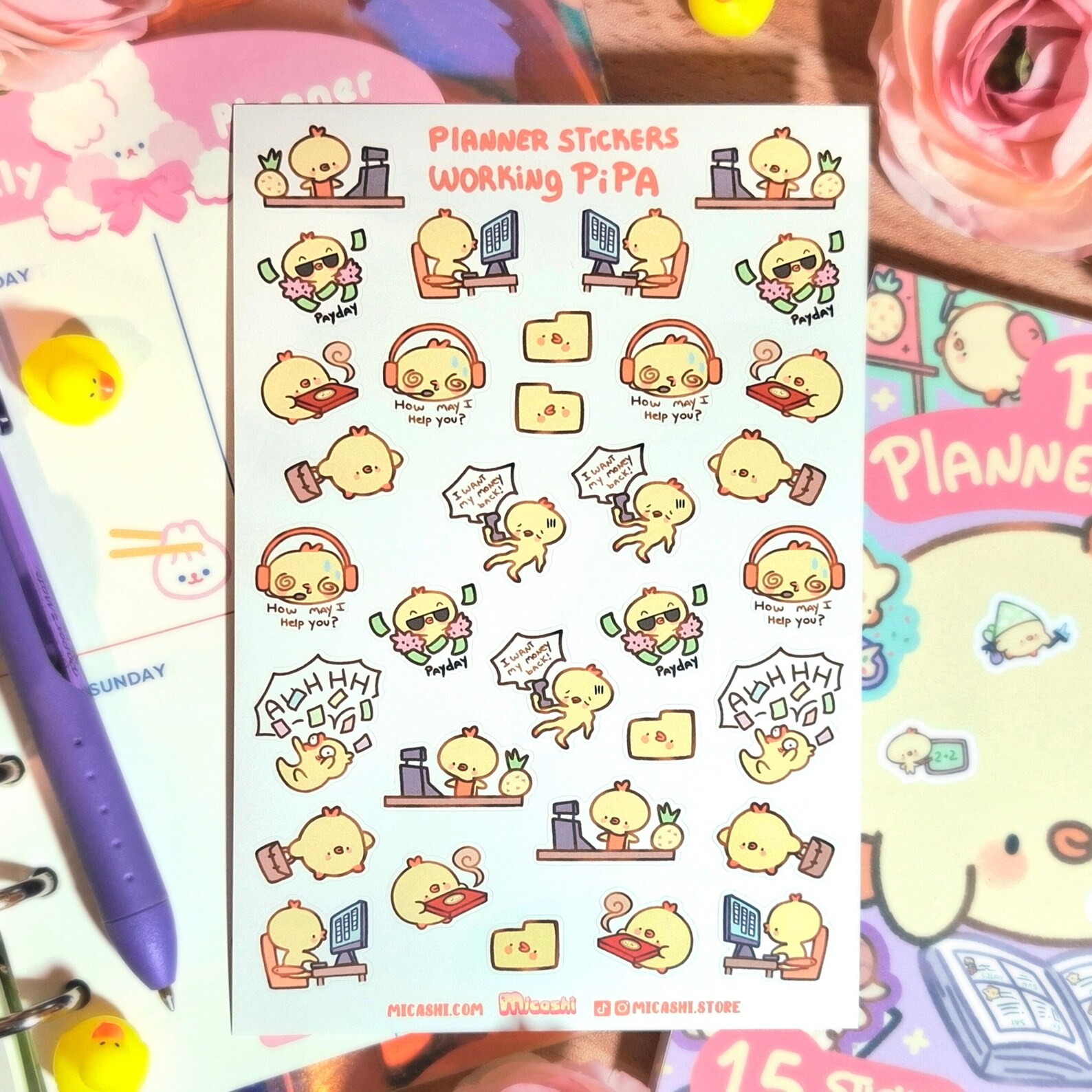 Work Planner Sticker Sheet - La Pipa Cute Chick Duck - Etsy