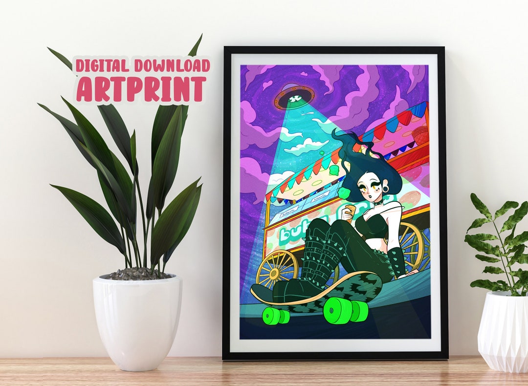 Digital Art - UFO Goth Skater Girl - Printable Digital Art Print ...