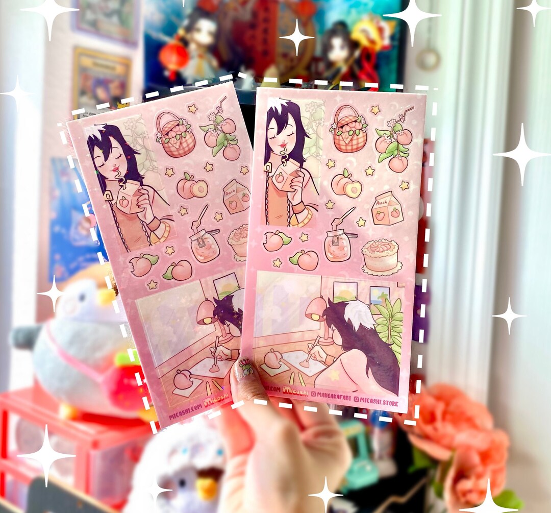 Peach Fruit Sticker Sheet Vinyl Stickers Kawaii Waterproof Holographic ...