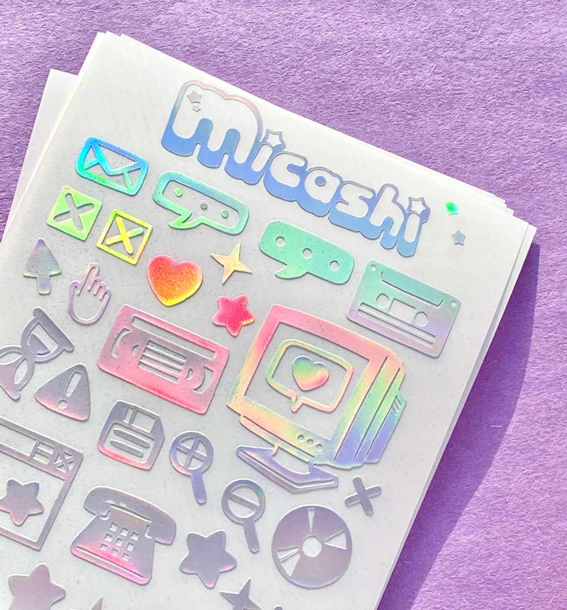 Retro Tecno Holographic Aesthetic Deco Stickers Sheet - Etsy