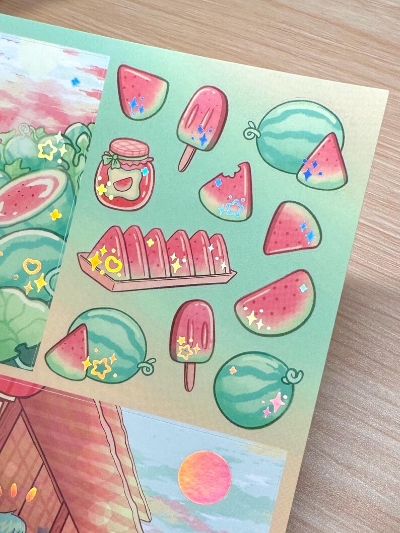 Watermelon Fruit -vinyl Sticker Sheet With Holographic Foil Details ...