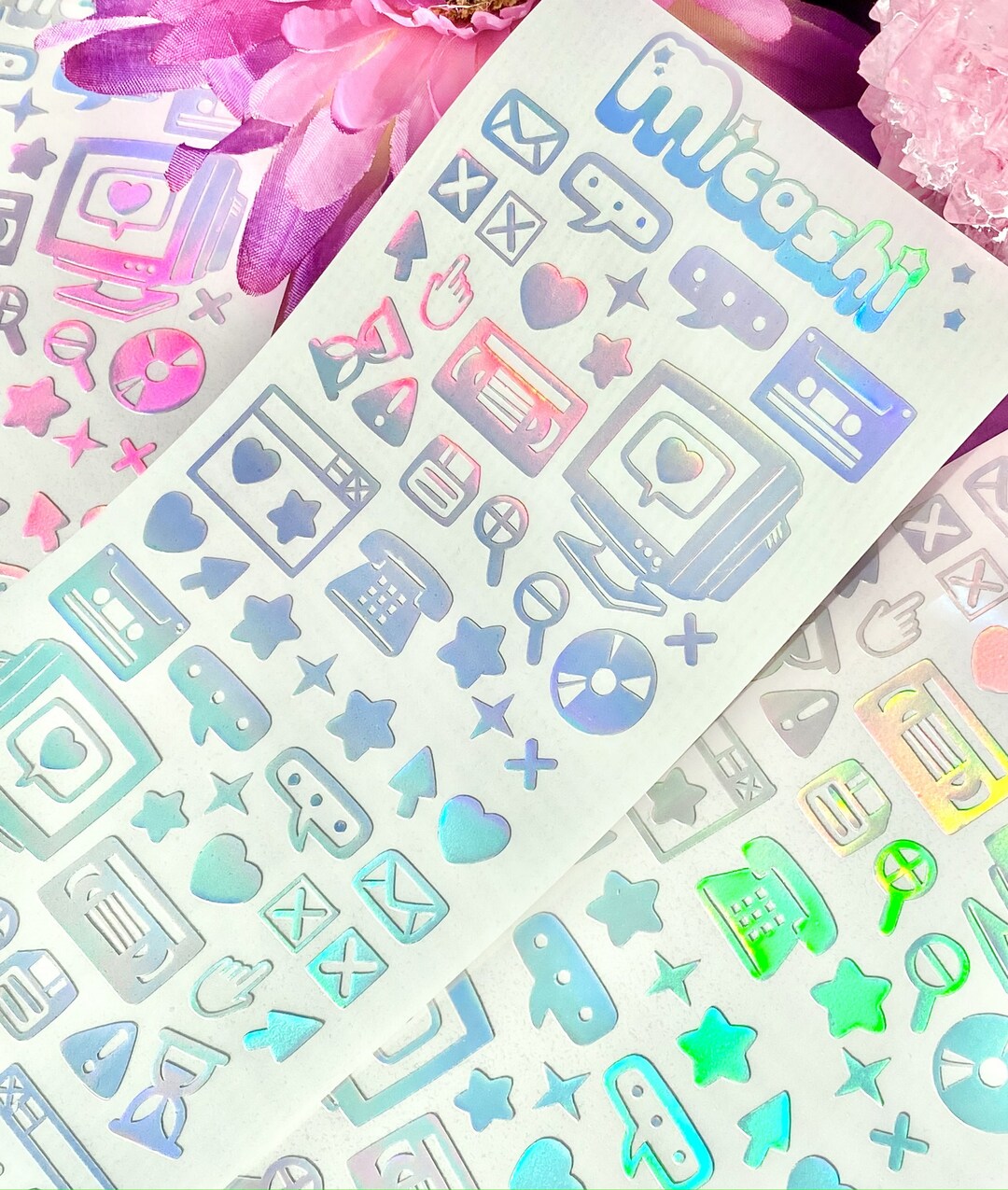 Retro Tecno Holographic Aesthetic Deco Stickers Sheet Computer ...