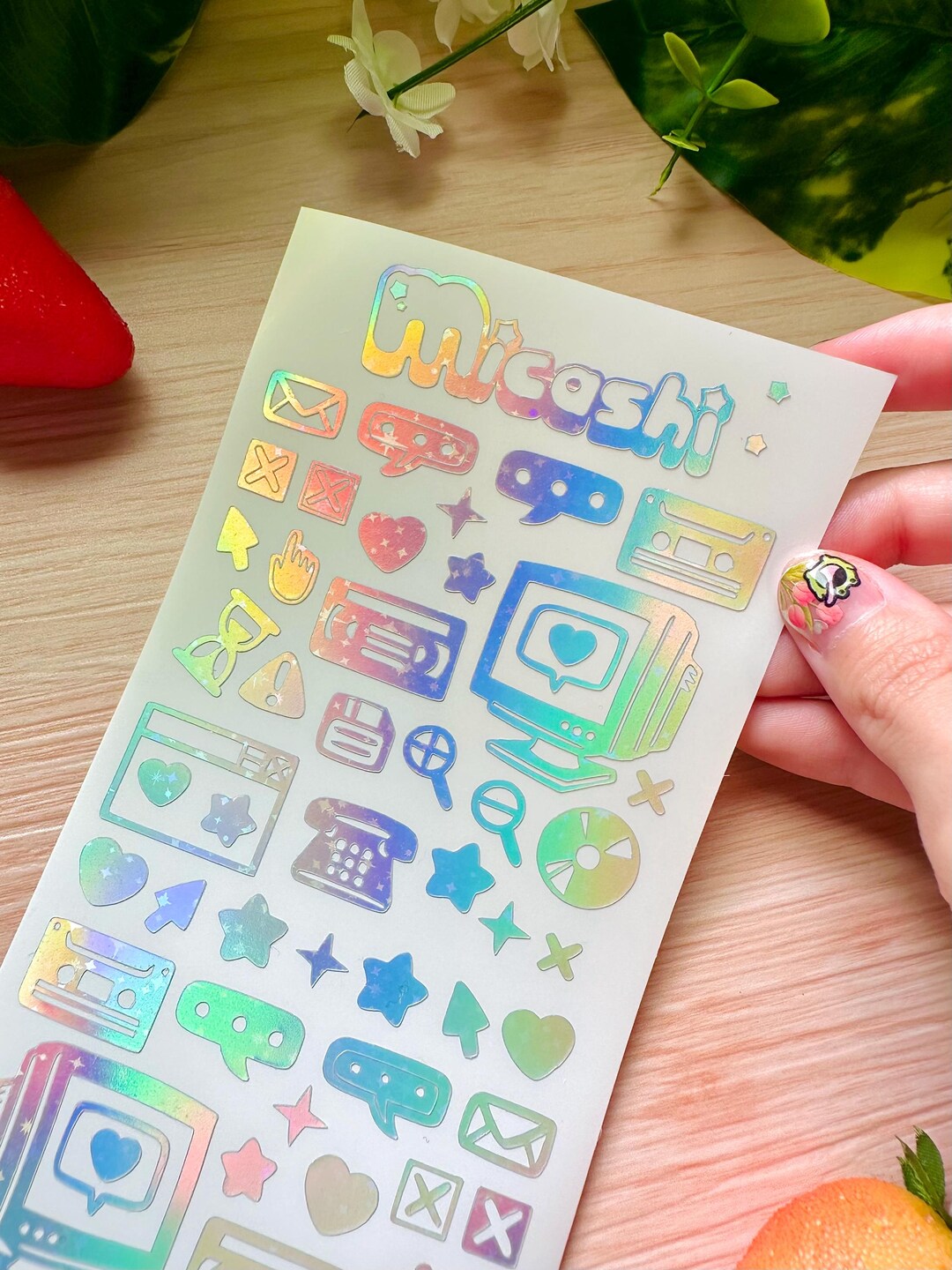 Retro Tecno Holographic Aesthetic Deco Stickers Sheet | Computer ...