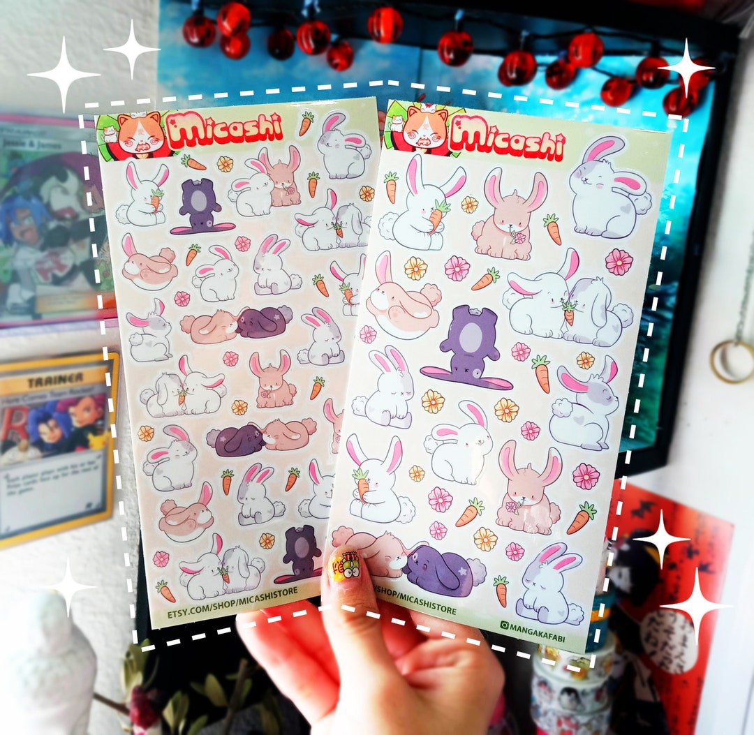Cute Bunnies Vinyl Sticker Sheet | Glossy and Holographic Waterproof ...