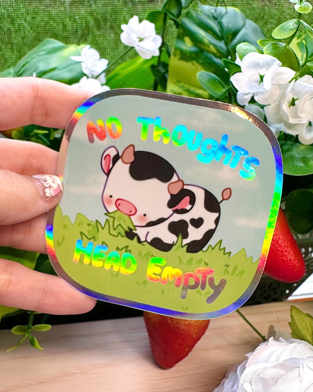 Funny Cow Holo Sticker - No Thoughts Head Empty - Etsy UK