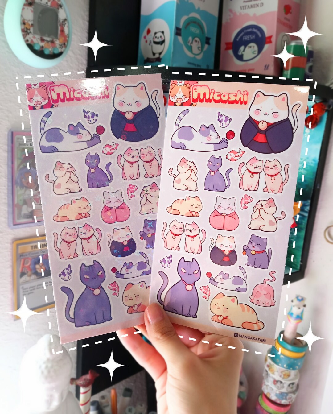 Cute Cats Sticker Sheet | Vinyl Glossy and Holographic Waterproof ...
