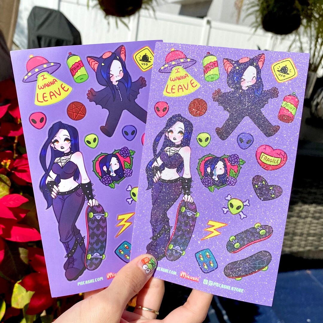 Goth Skatecore! Gothic Girl Sticker Sheet! | Vinyl Stickers | Kawaii ...