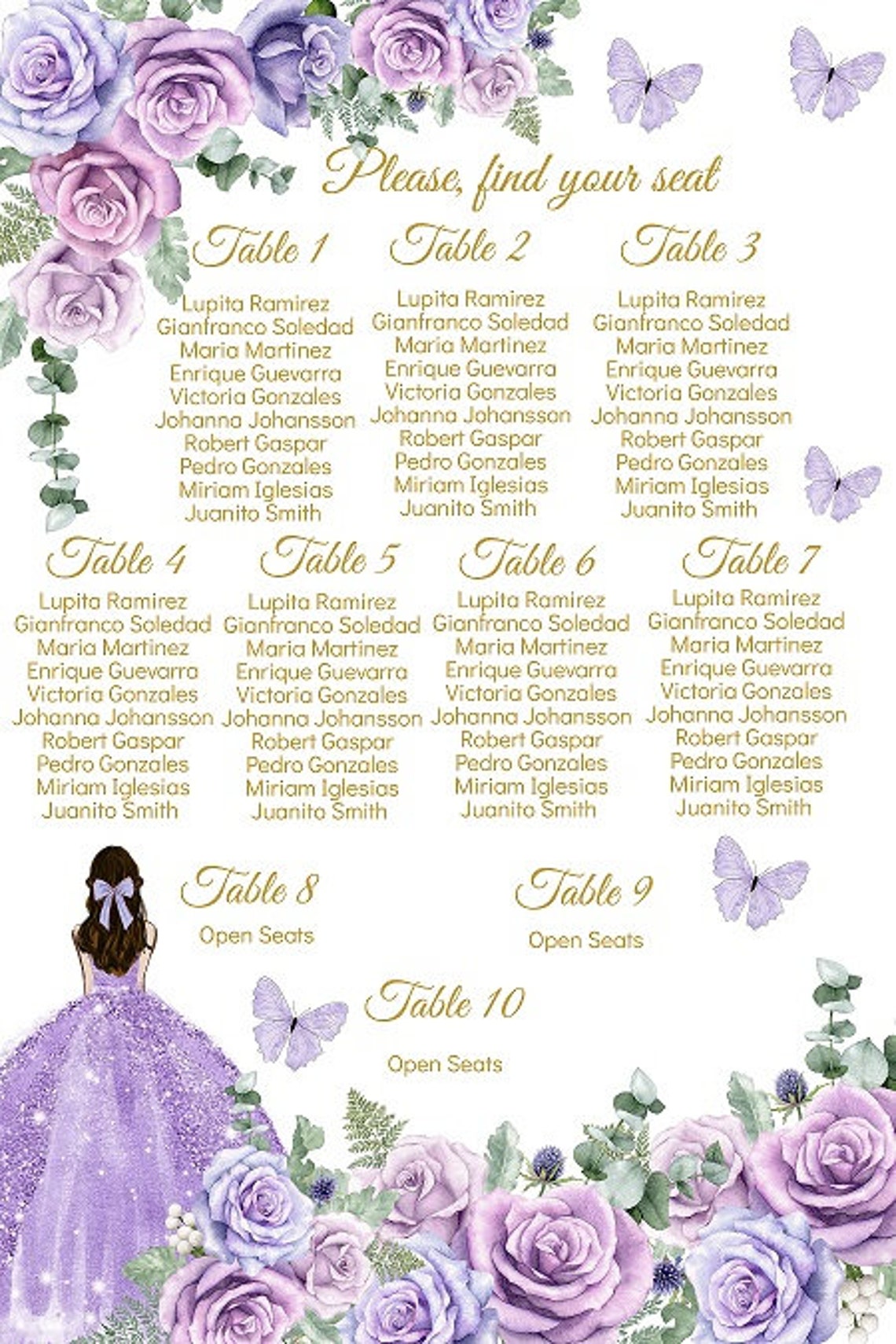 DIY EDITABLE Seating Chart Quinceañera, Mis XV Quince Table Plan ...
