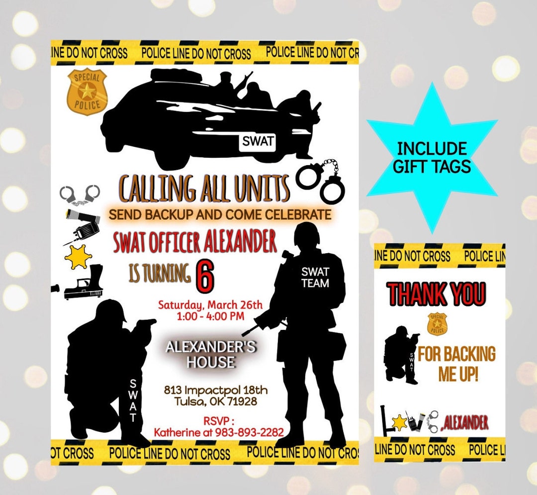 Police SWAT Birthday Invitation Boy, Editable Template Party Invite ...