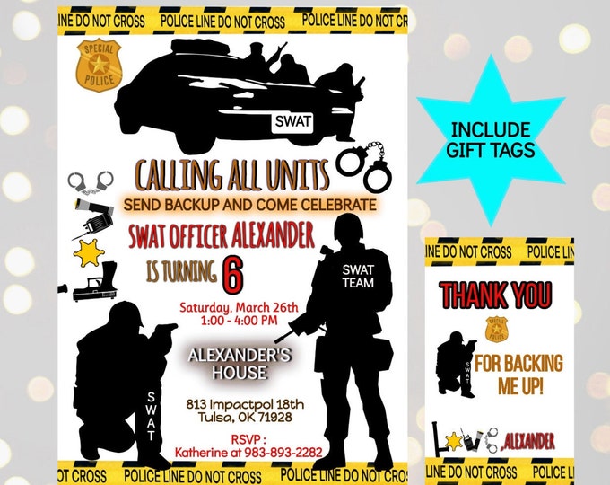 SWAT Police Birthday Invitation, Police Party, Cop Theme, Police Theme ...