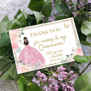 DIY Editable Template Quinceañera Thank You Card, Blush Pink Gold ...