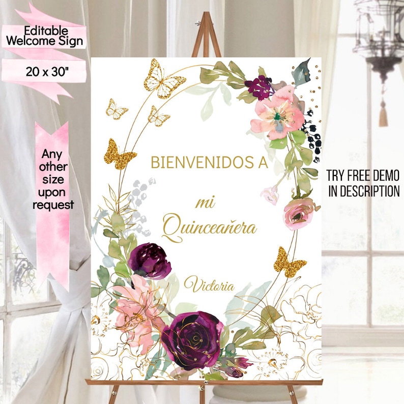 Any Event Welcome Sign, DIY Editable Template Enchanted Garden Floral ...
