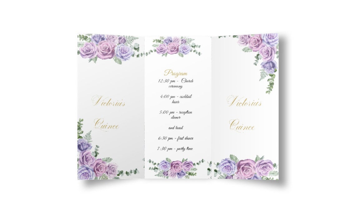 Editable Tri-fold Program Template Quinceañera Invitation - Etsy UK