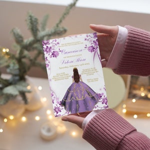 Purple Lilac Floral Editable Quinceañera Invitation Digital Template ...