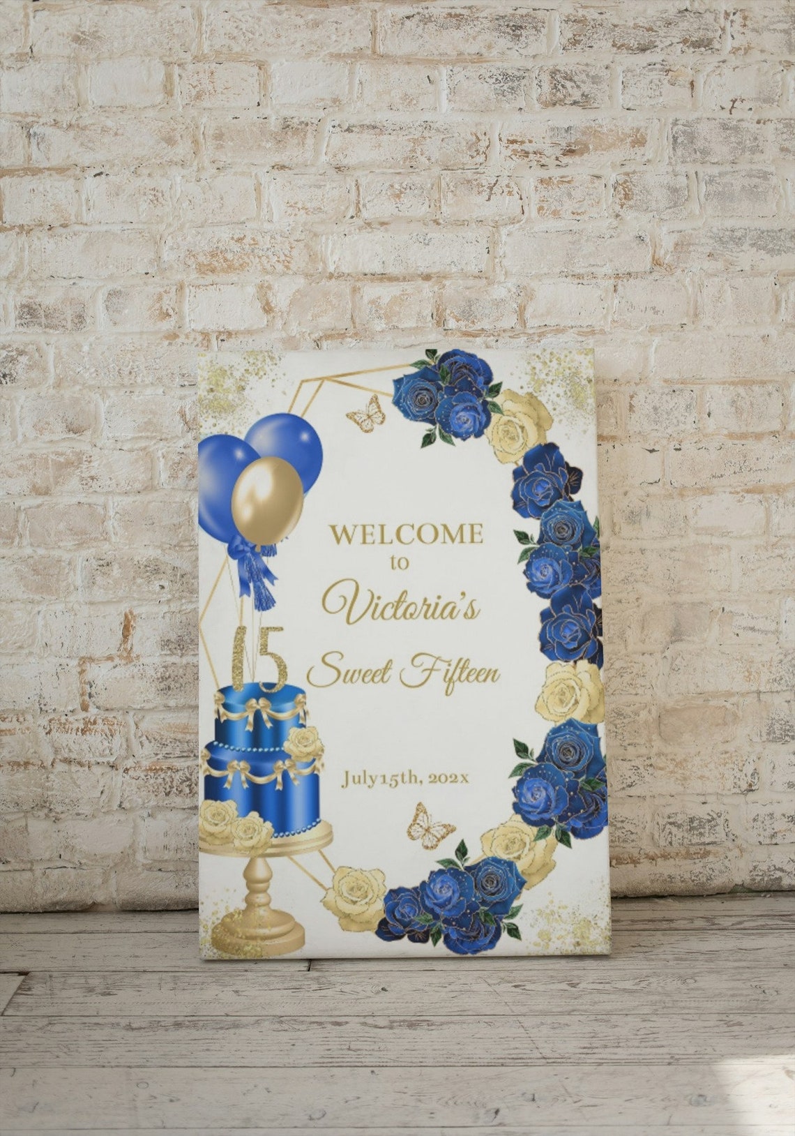 Any Age Guest Welcome Sign, Royal Blue Gold Digital Poster, Centerpiece ...