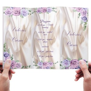 Editable DIY Tri-fold Program Template, Quinceañera Invitation, Purple ...