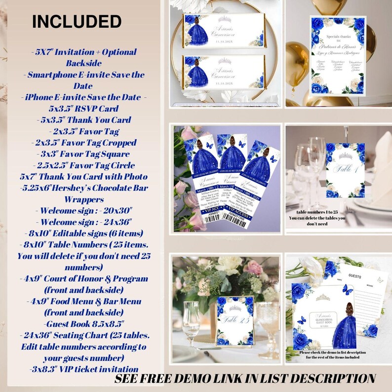 Royal Blue Silver Quinceañera Invitation, Bundle Mis XV Floral Invite ...