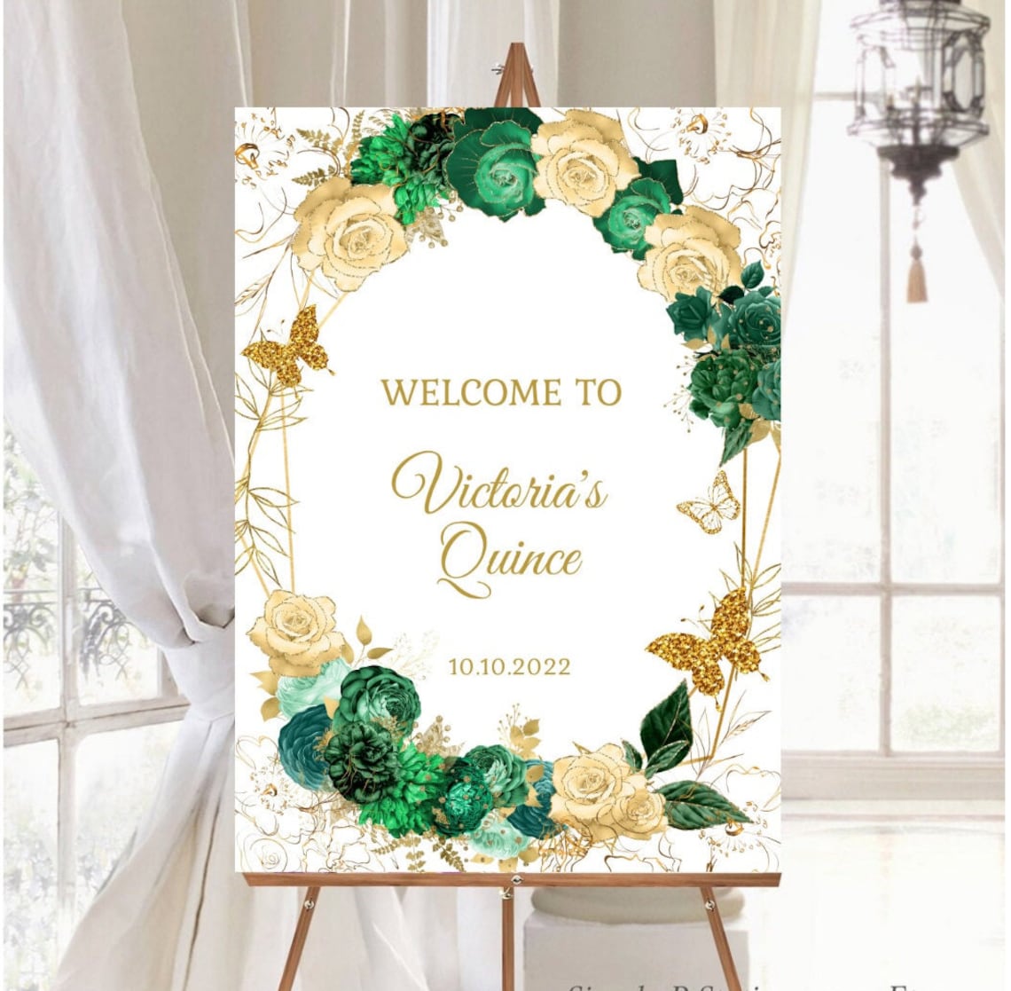 Editable Welcome Sign Emerald Green Gold Welcome Guest - Etsy