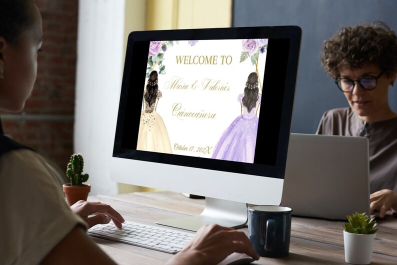 Quinceañera Twins Welcome Sign, Champagne Purple Floral, Mis XV Quince ...