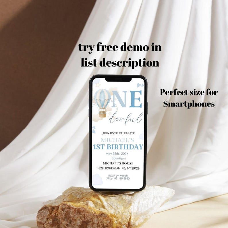 Boy First Birthday Electronic Invitation, Blue Onederful Digital Evite ...