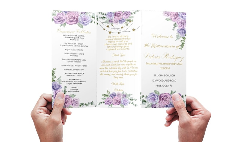 Editable Tri-fold Program Template Quinceañera Invitation - Etsy